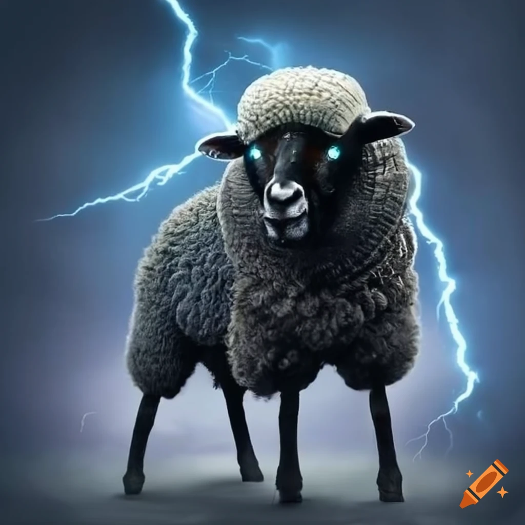 Confident black sheep with rebellious lightning bolts on Craiyon