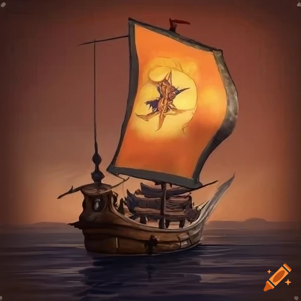 Medieval fantasy merchant galleon with fox symbol and desert fox ...