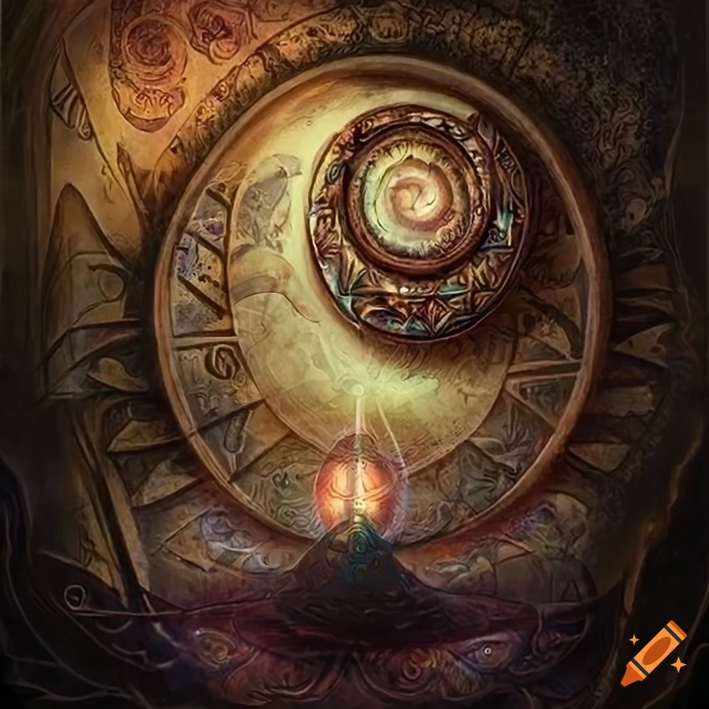 Mystical eye with symbols and runes representing memories and visions ...