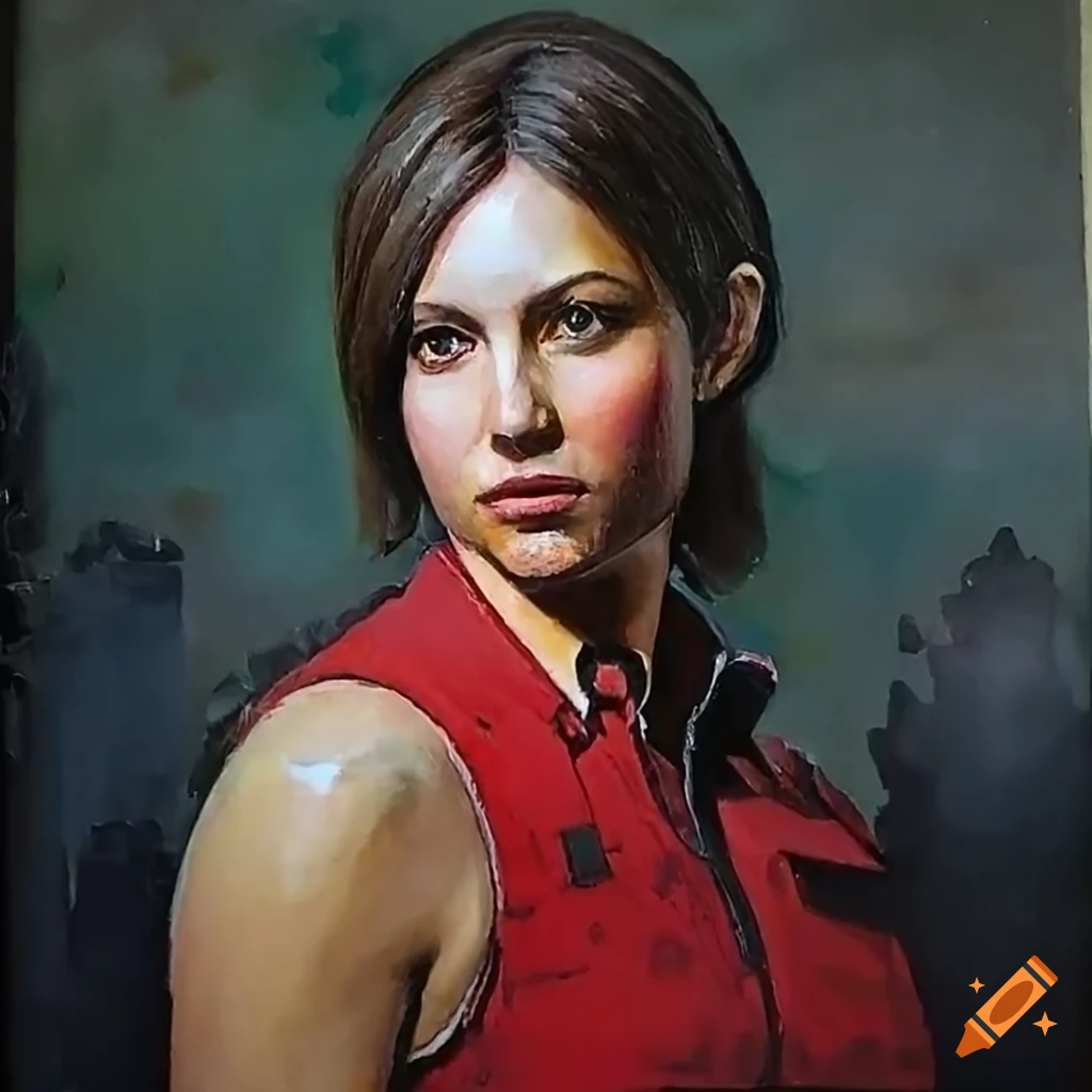 Portrait of Claire Redfield in red Resident Evil outfit in a cemetery ...