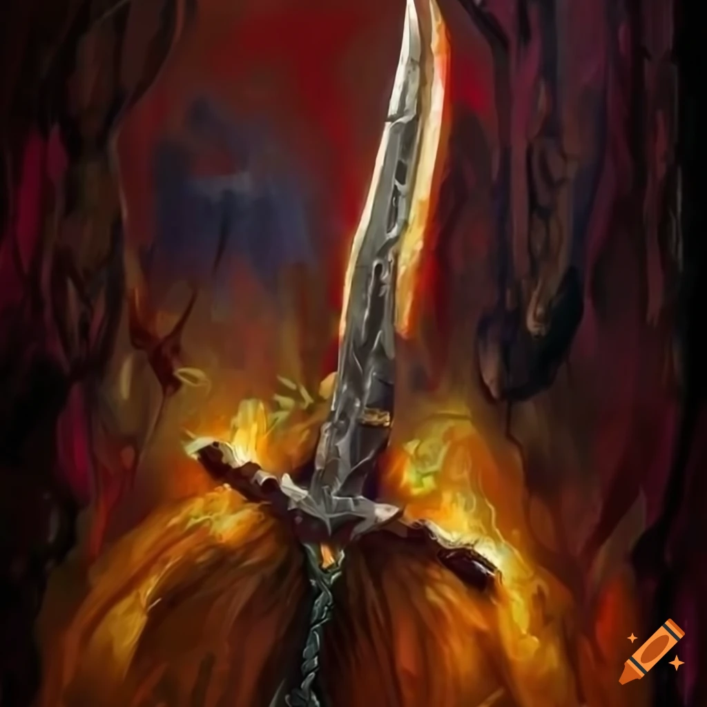 Mythical sword adorned with runes for a powerful card game design on ...