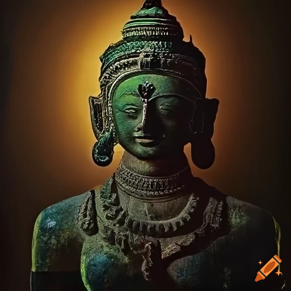 Captivating scene with glowing ancient Indian manuscript and artifacts ...