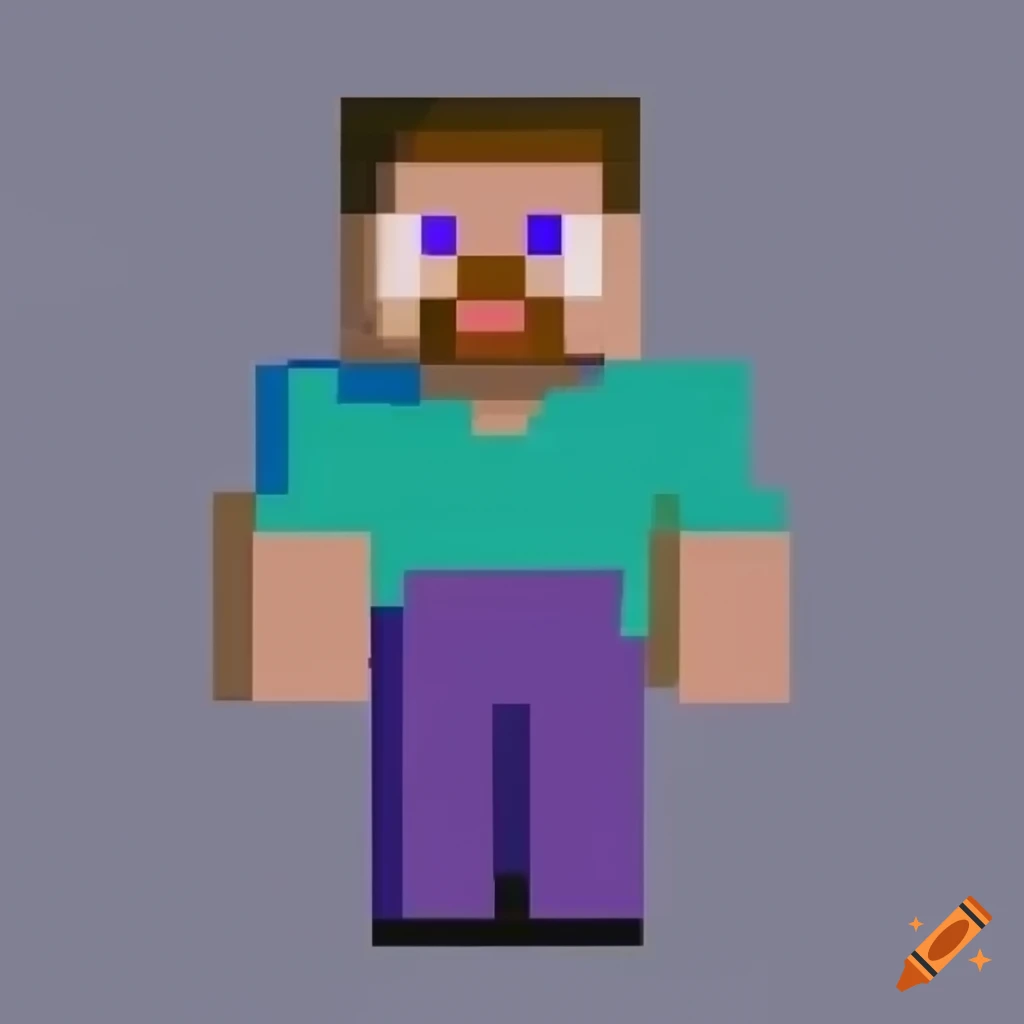 Pixelated Minecraft Steve in retro 8-bit style with simple background ...