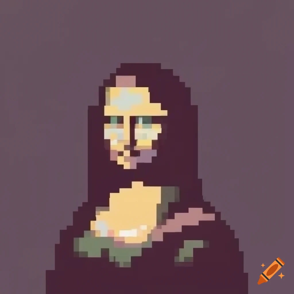 Pixelated Mona Lisa in retro 8-bit style against a simple background on ...
