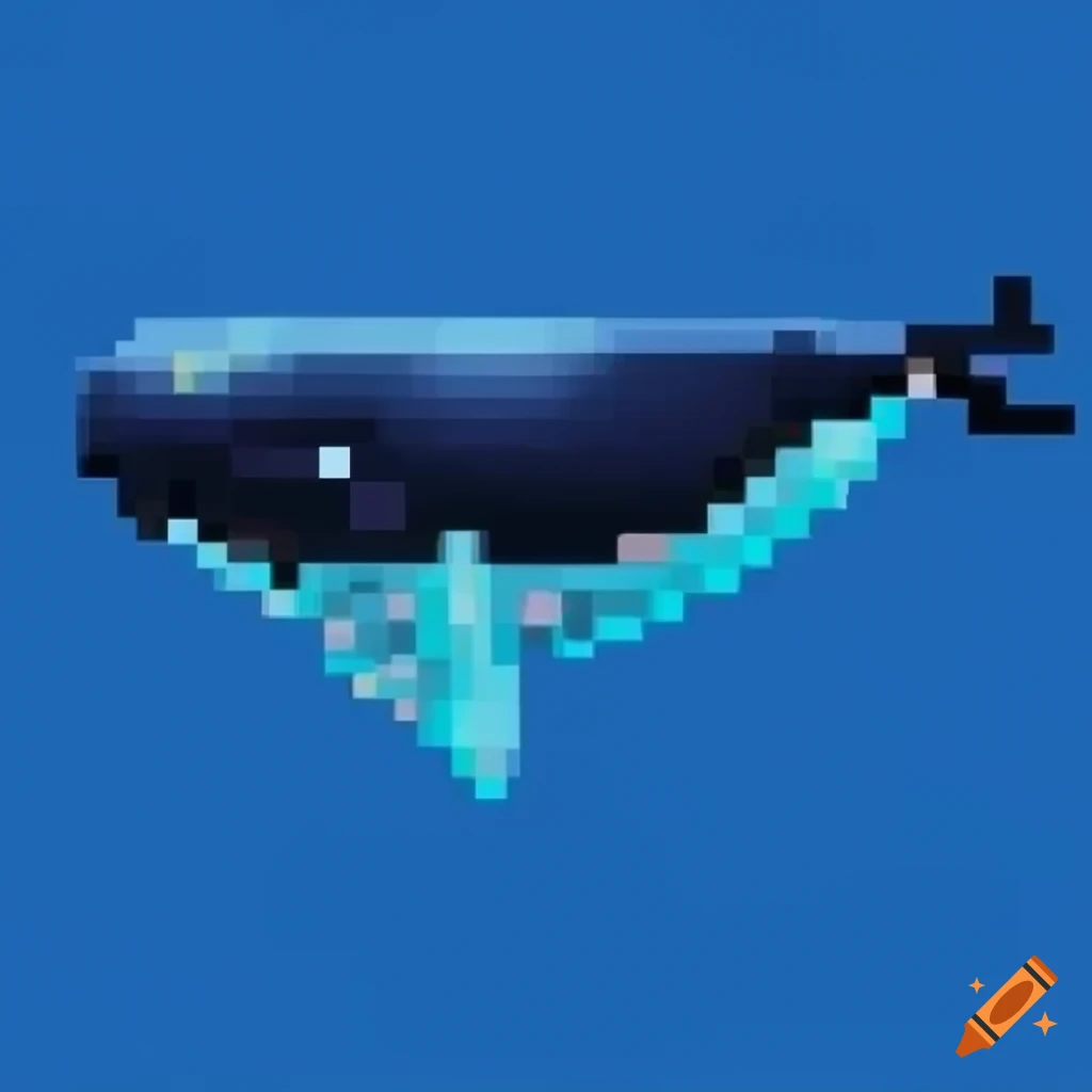 Pixelated whale in retro 8-bit style with simple background on Craiyon
