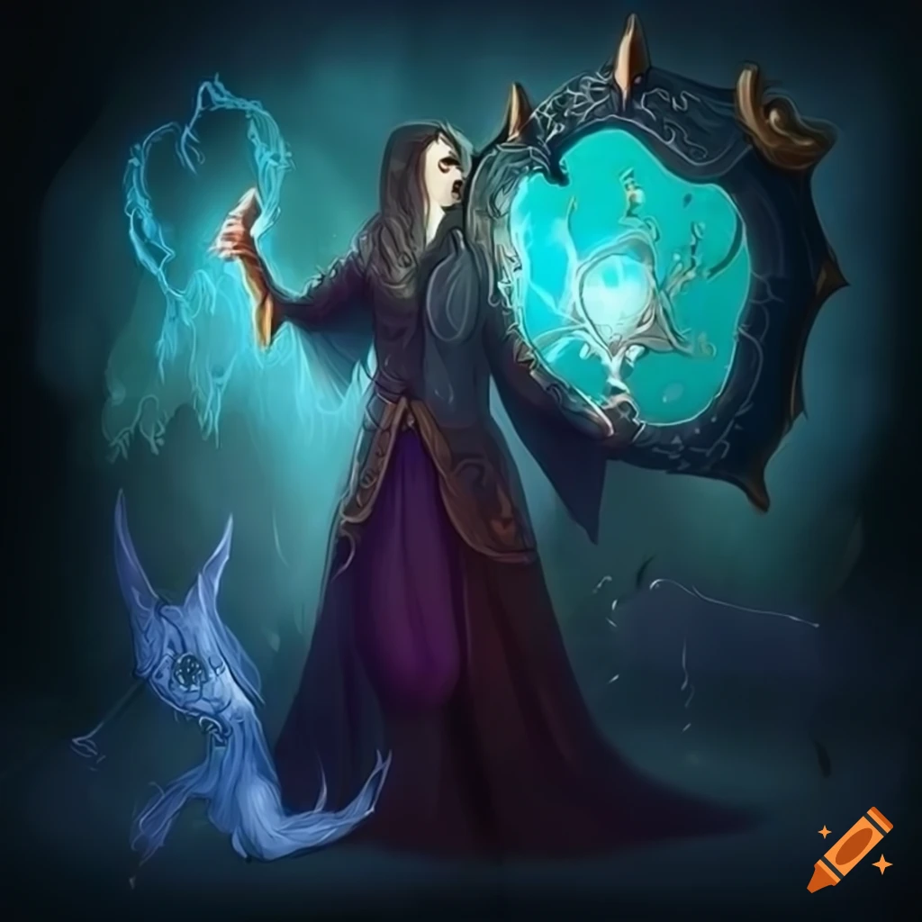Spirit wizard conjuring a magical shield in fantasy art style on Craiyon