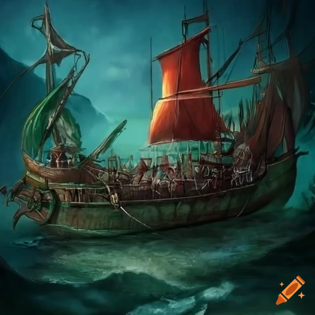 Manga child with fox ears and tail on a seafaring merchant vessel in a ...