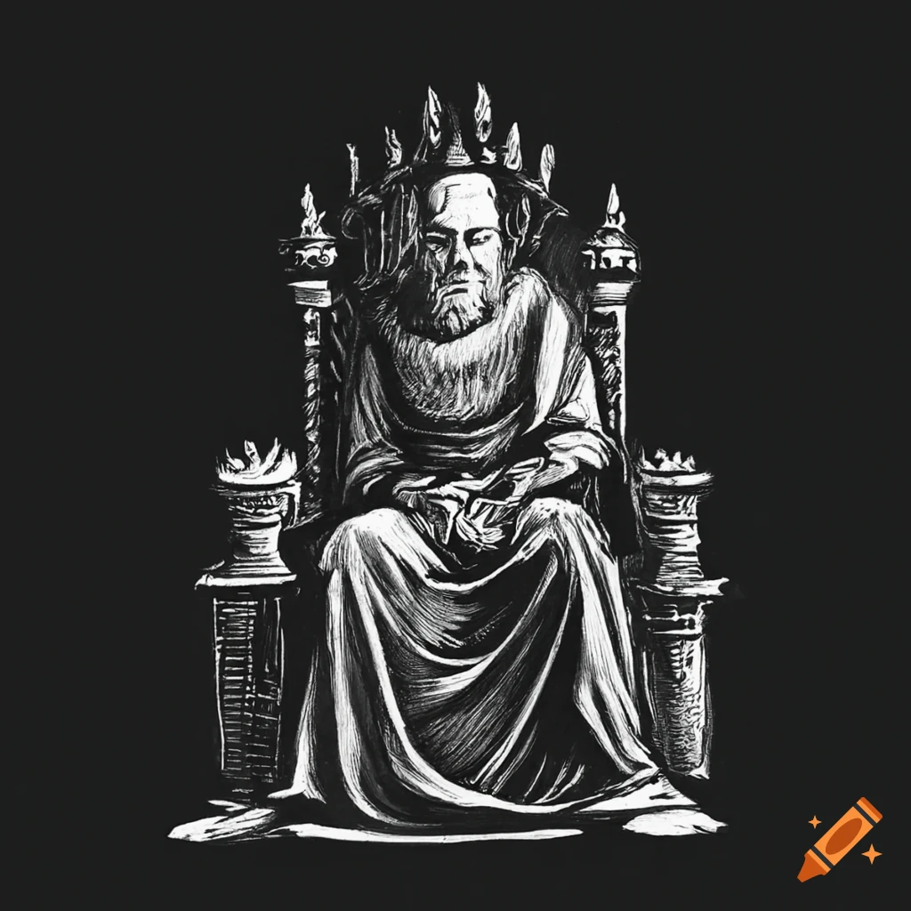 Lonely and depressed old king on his throne in medieval drawing on Craiyon