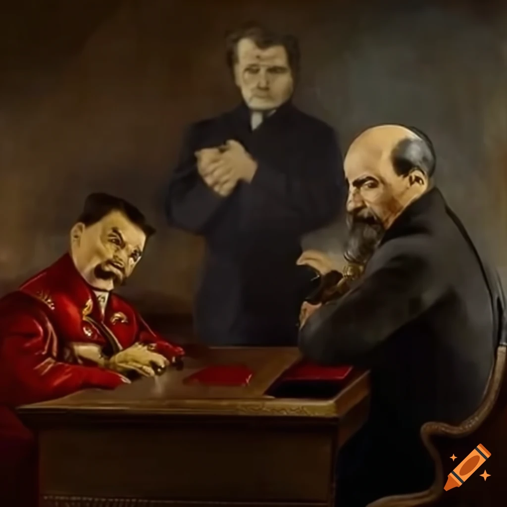 Historical depiction of a disagreement between political figures in an ...