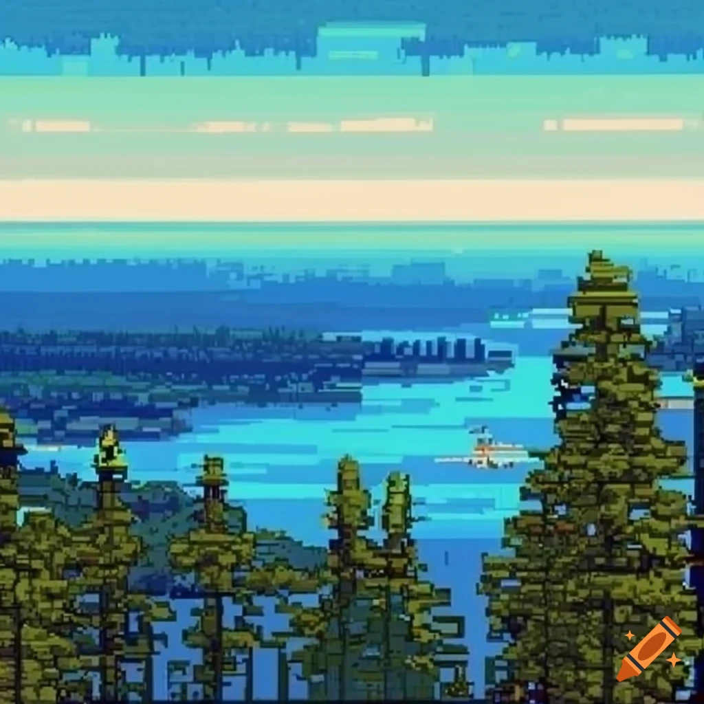 Wide landscape view from Koli, Finland in SNES 16-bit pixel art on Craiyon