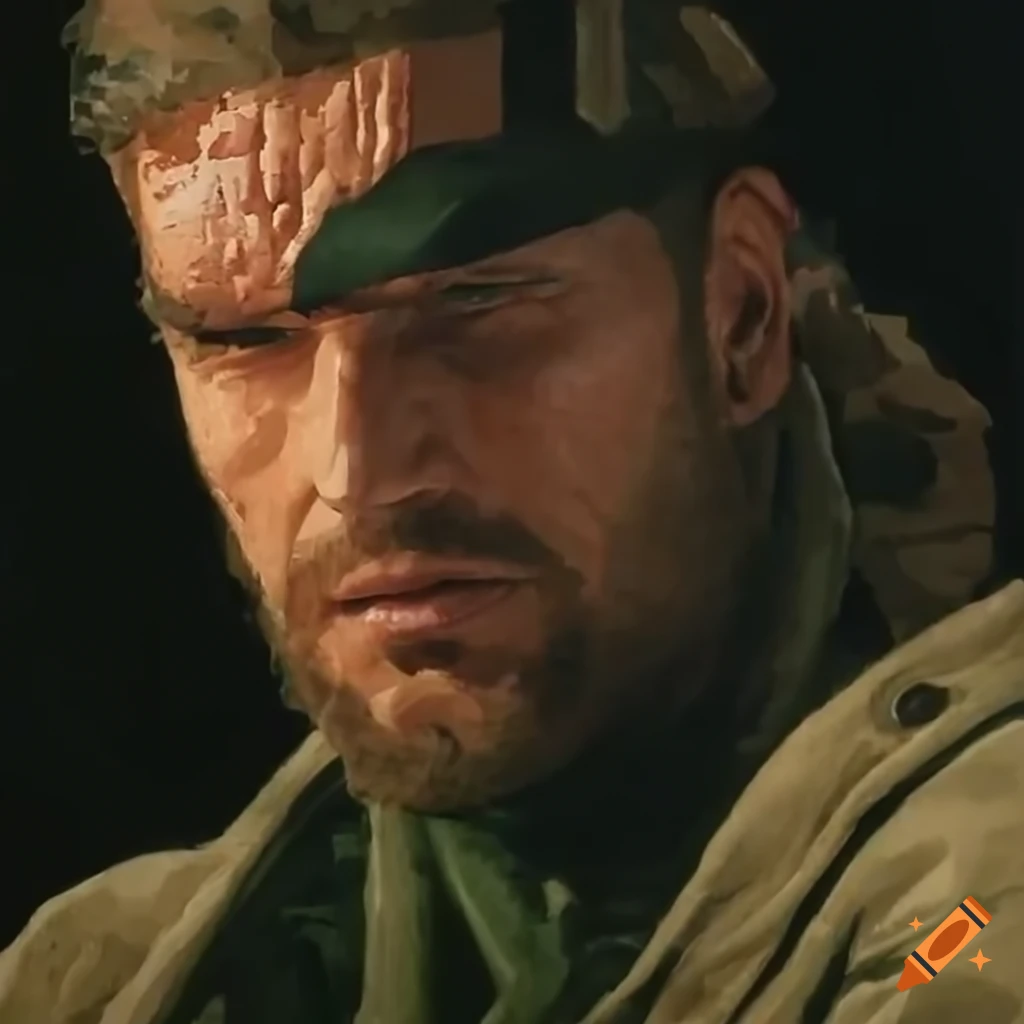 Hyperrealistic portrait of solid snake in desert camouflage outfit on ...