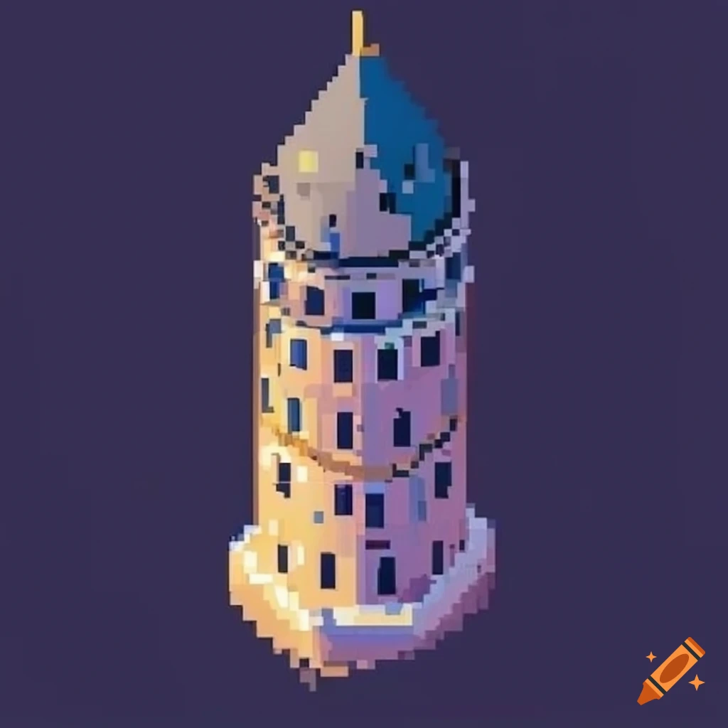 Pixel art of Istanbul's Galata Tower with isometric perspective on Craiyon