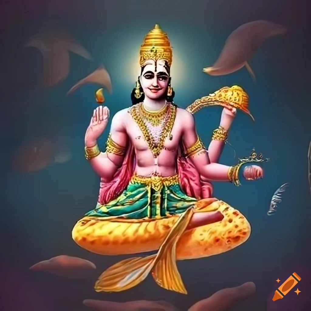 Matsya avatar of Lord Vishnu with half fish and half human body on Craiyon