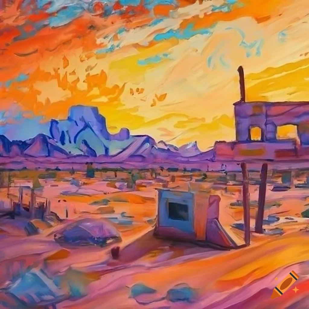 Post-apocalyptic Nevada desert with destroyed Las Vegas buildings in ...