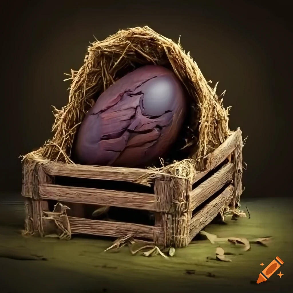 DND-themed wooden crate with hay and a dragon egg in a dark fantasy ...