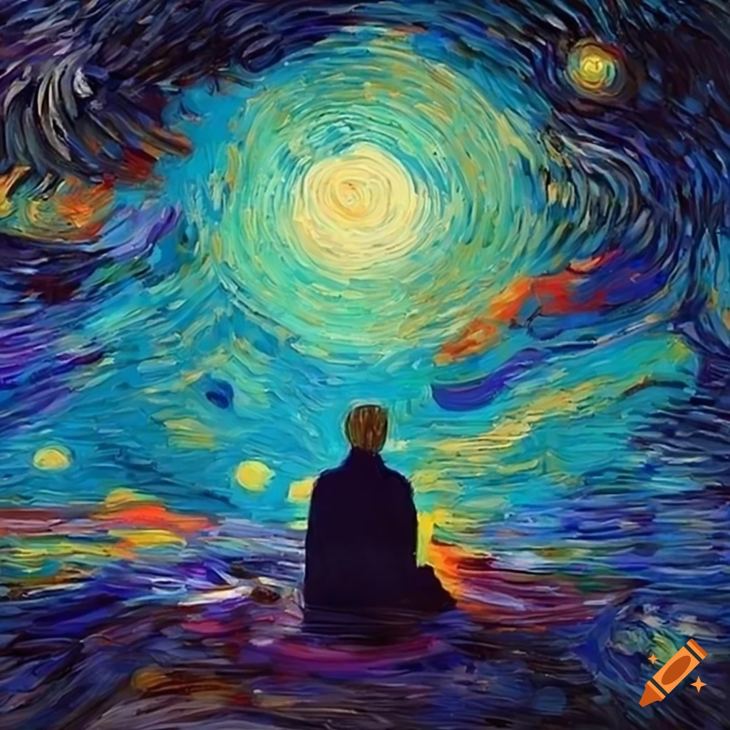 Abstract brush van gogh style surrealism painting with sun, sky, clouds ...