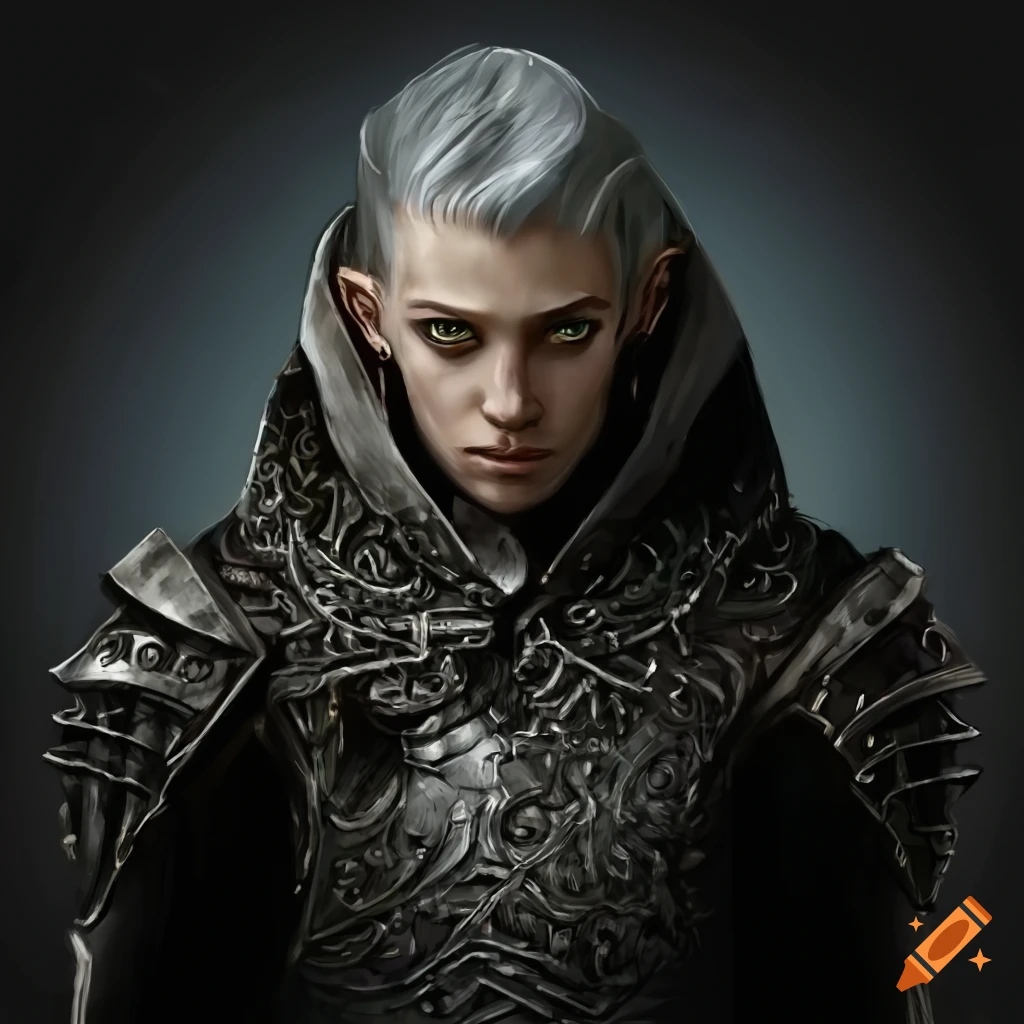 Character with silver hair and green eyes wearing black and silver ...