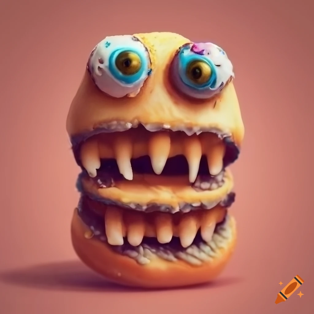 Highly detailed donut monsters with teeth, eyes, and pustules on Craiyon