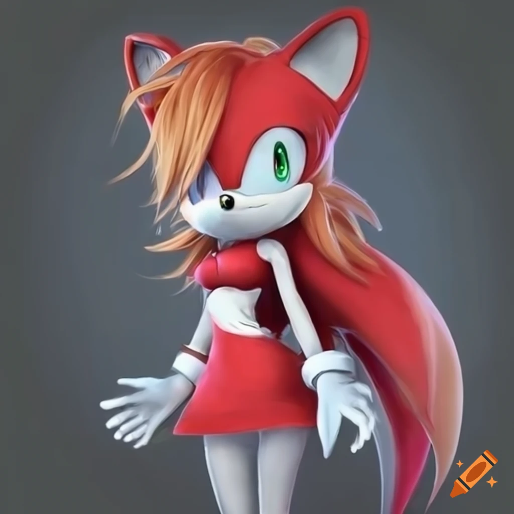 Elegant and stylish female tails the hedgehog in a red dress on Craiyon