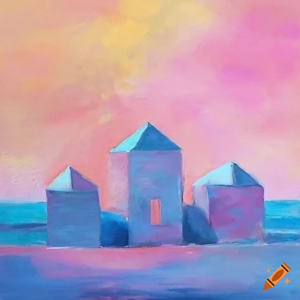Expressive pastel oil painting of geometric scandinavian architecture ...