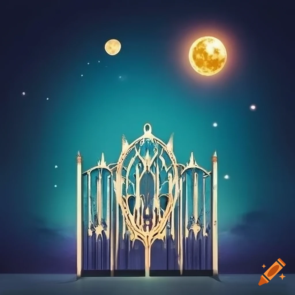Art deco gate with sun, moon, and stars design on Craiyon