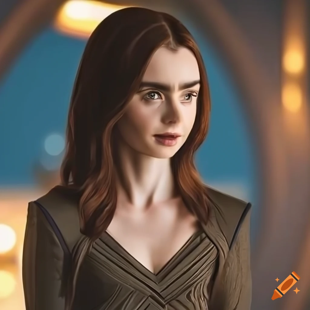 Lily Collins as adventurous princess on poster art on Craiyon