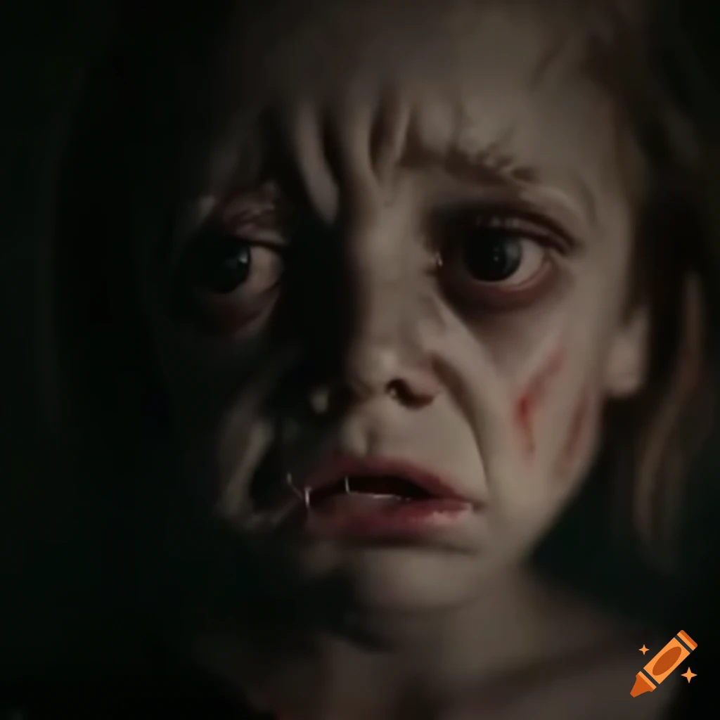Creepy child crying in an analog horror style on Craiyon