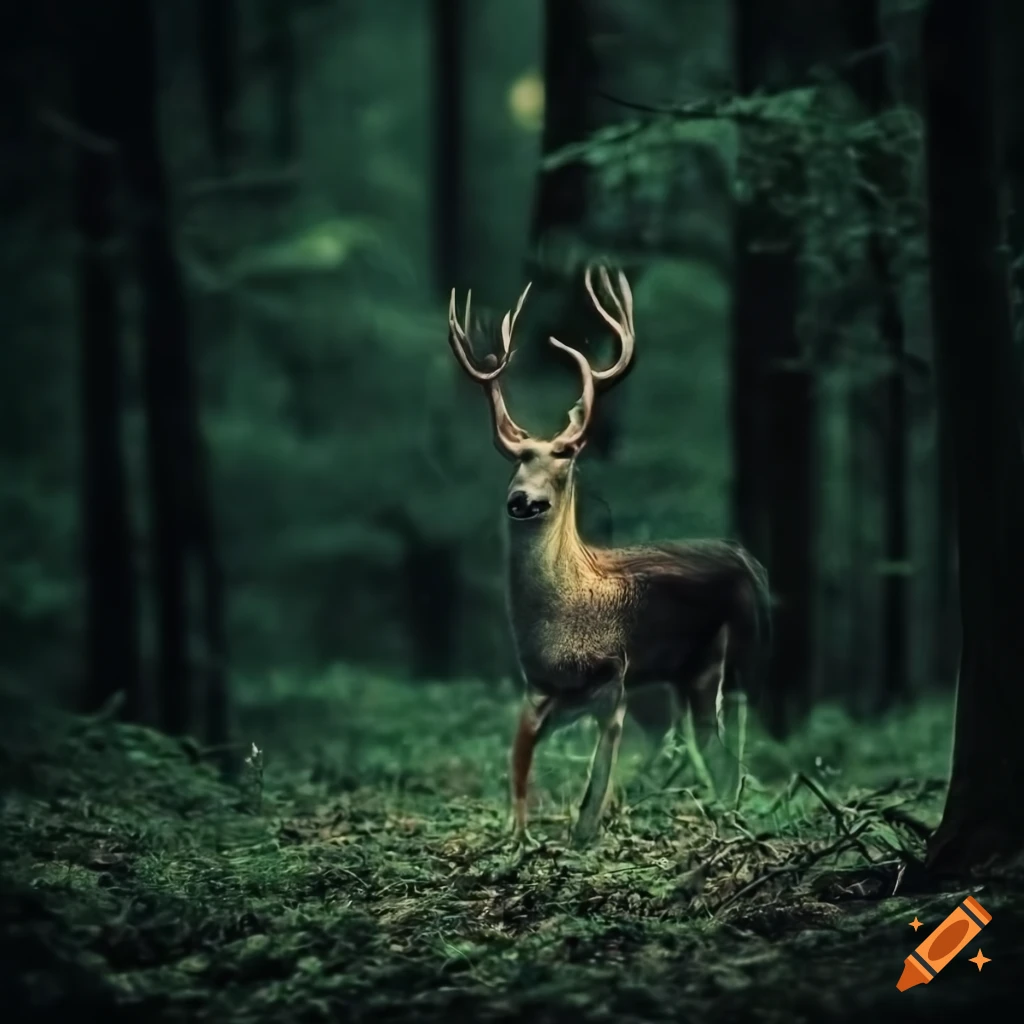 Mighty deer in the forest captured in dark vintage photography on Craiyon