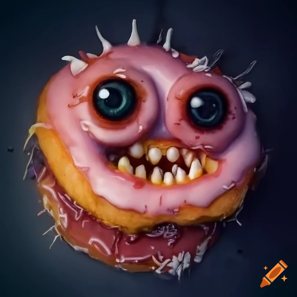 Highly detailed donut monsters with teeth, eyes, and pustules on Craiyon