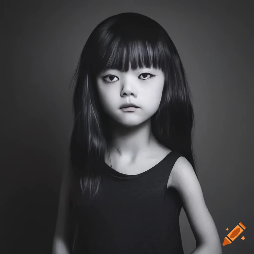 Child-like depiction of Junji Ito's Tomie with big eyes on dark ...