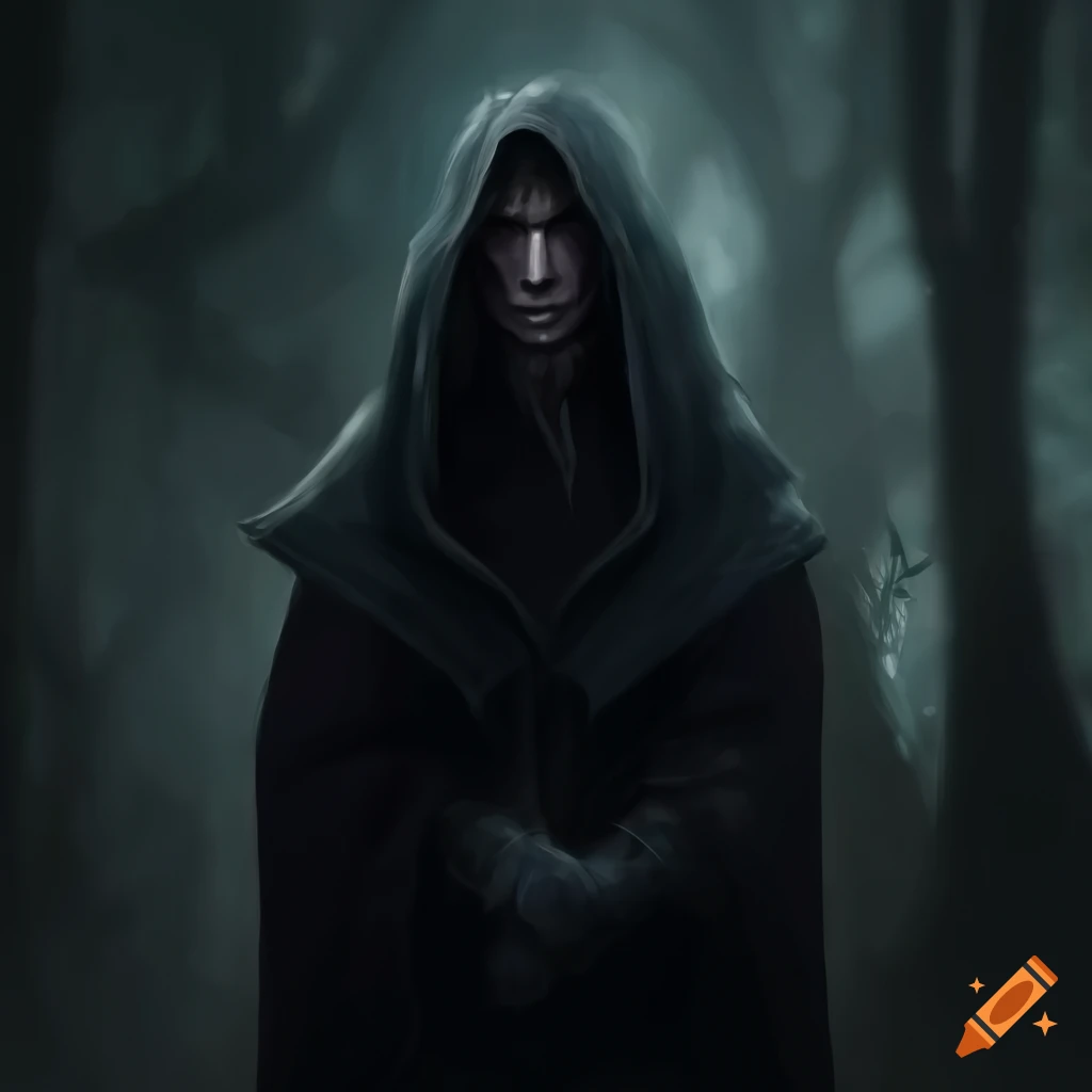 Medieval warlock in a dark mystical fantasy setting on Craiyon