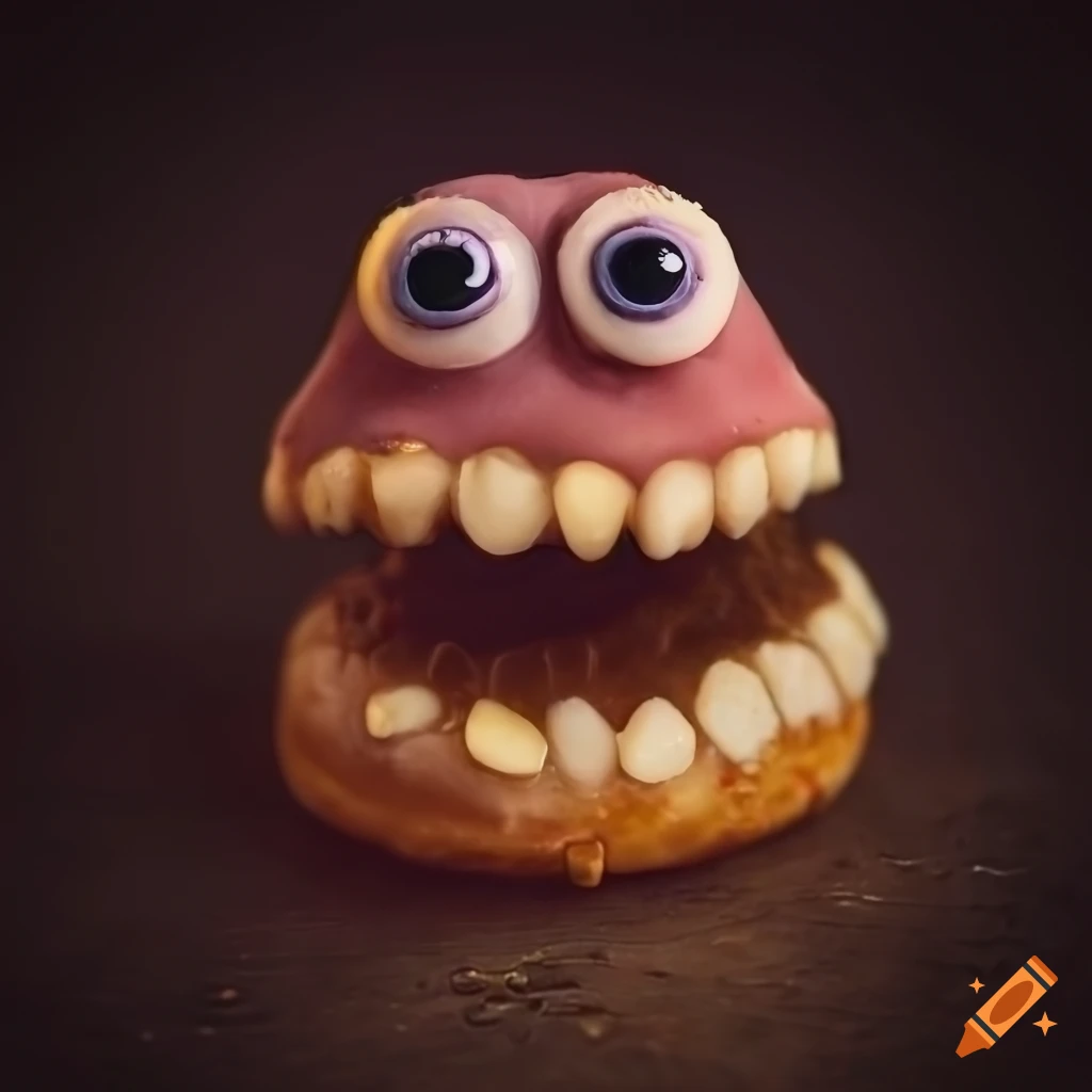 Highly detailed donut monsters with teeth, eyes, and pustules on Craiyon