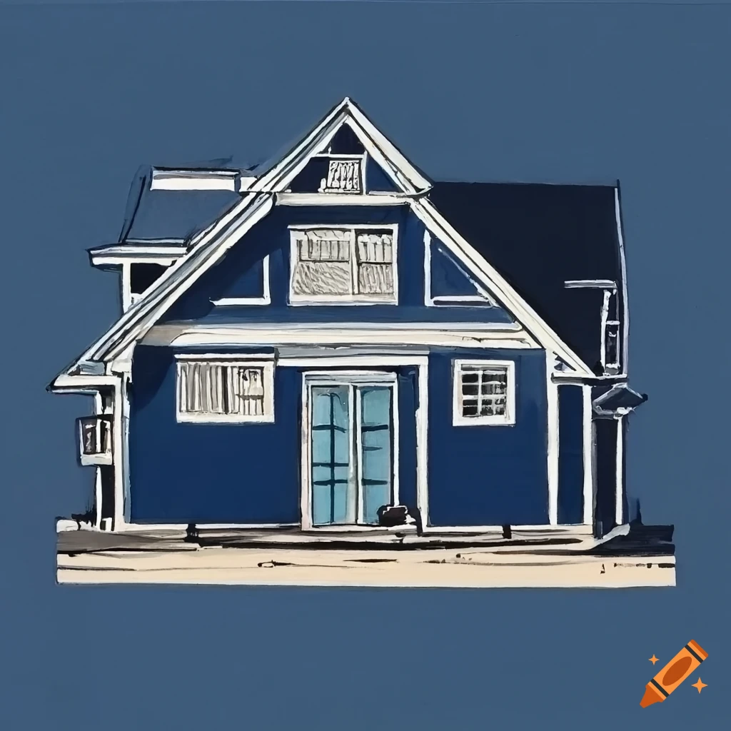 Detailed homage to Seaside Oregon's retro architecture in navy blue and ...
