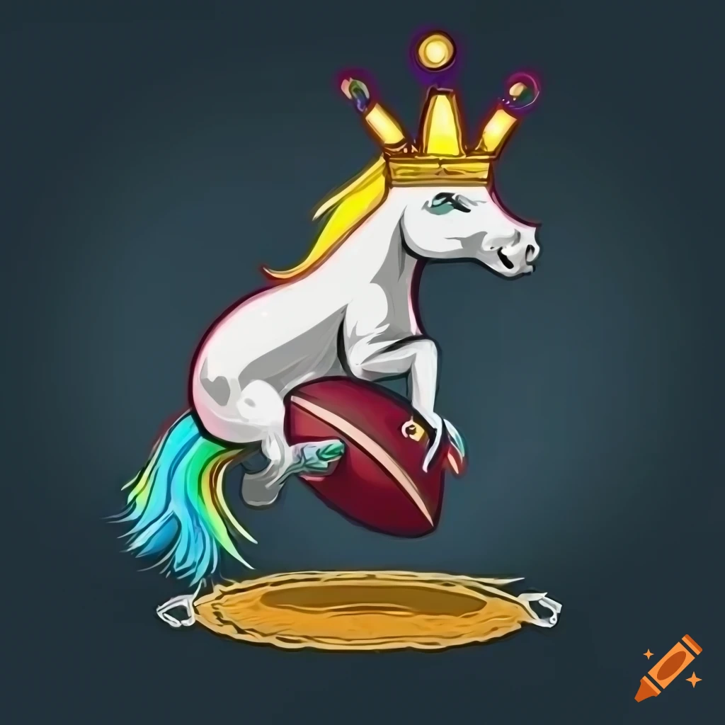 Intimidating unicorn with a crown holding an American football in ...