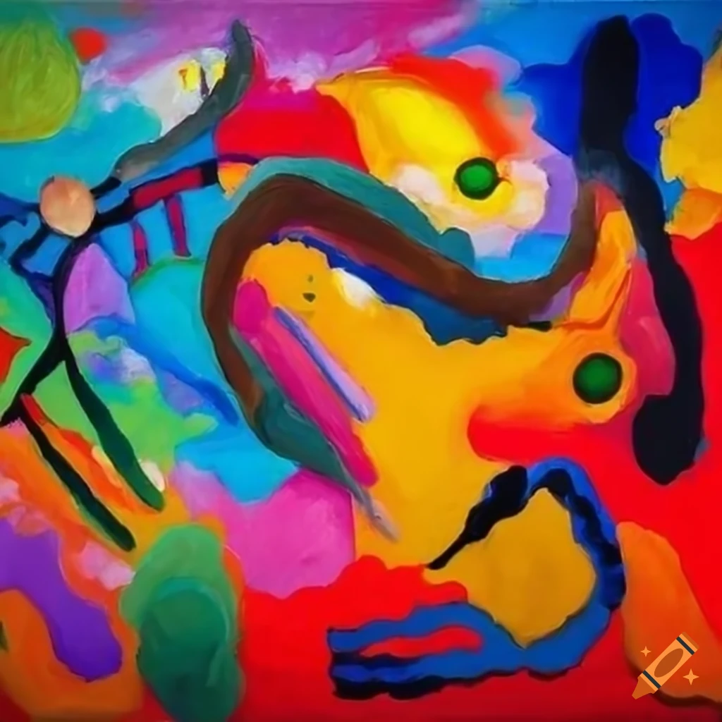 Vibrant colorful painting inspired by Wassily Kandinsky and Karel Appel ...