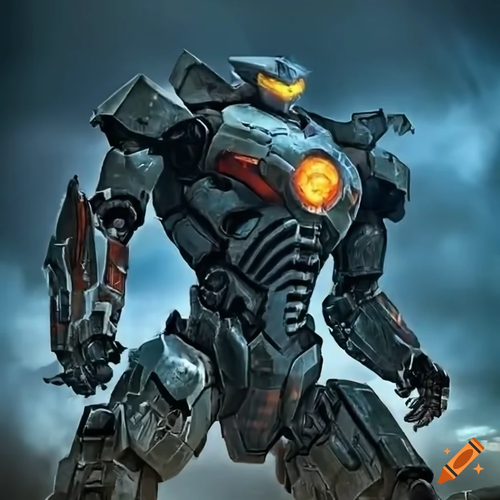 Giant Titan Mecha in a war scene with multiple colors on Craiyon
