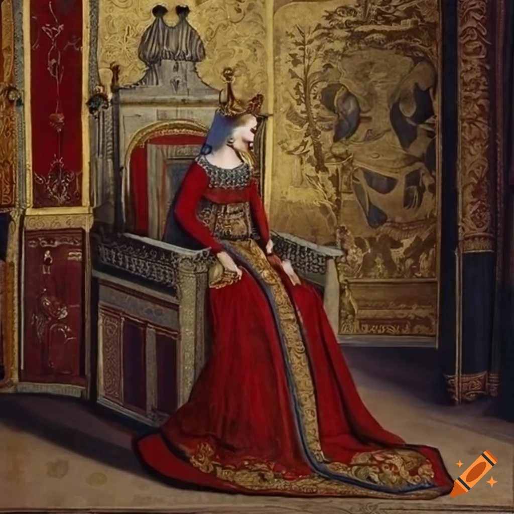 Inês de castro in a royal chamber in 14th-century portugal with a crown ...