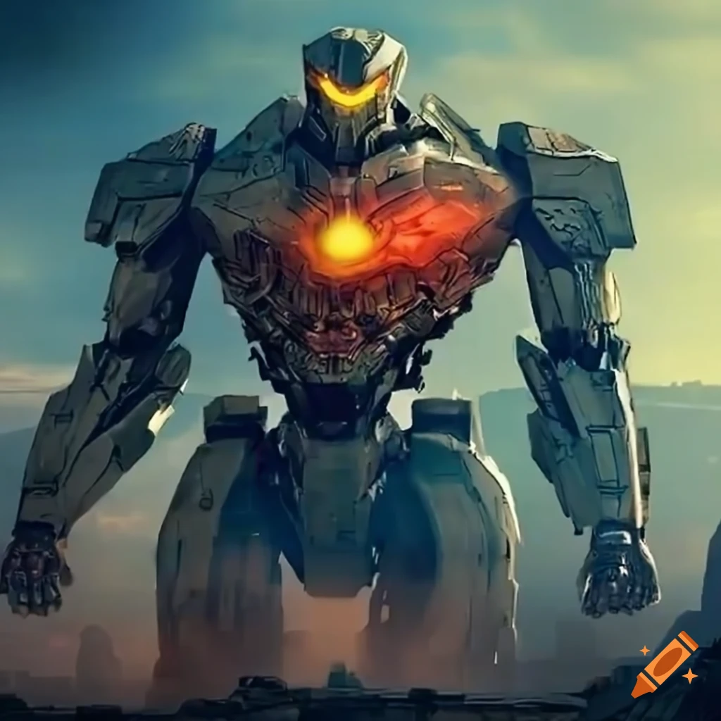 Giant Titan Mecha in a Pacific Rim style war scene with multiple colors ...