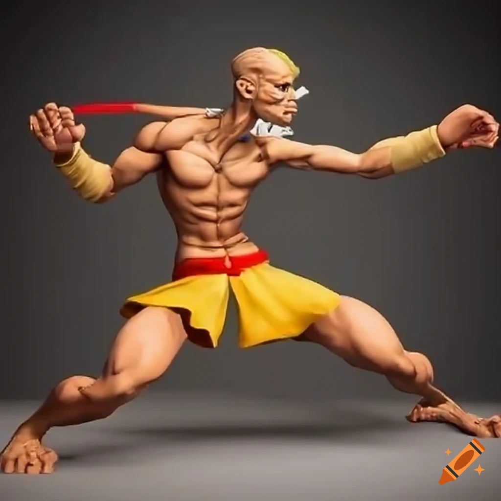 Donald J. Trump as Dhalsim performing stretchy arm attack on Craiyon