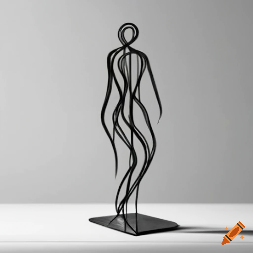 Minimalist wire metal sculpture of abstract human form movement on Craiyon