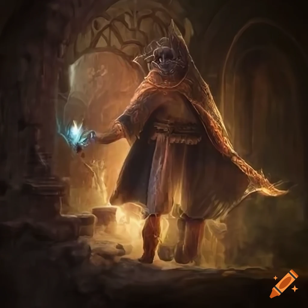 Medieval sorcerer summoning monster in magical circle in a medieval ...