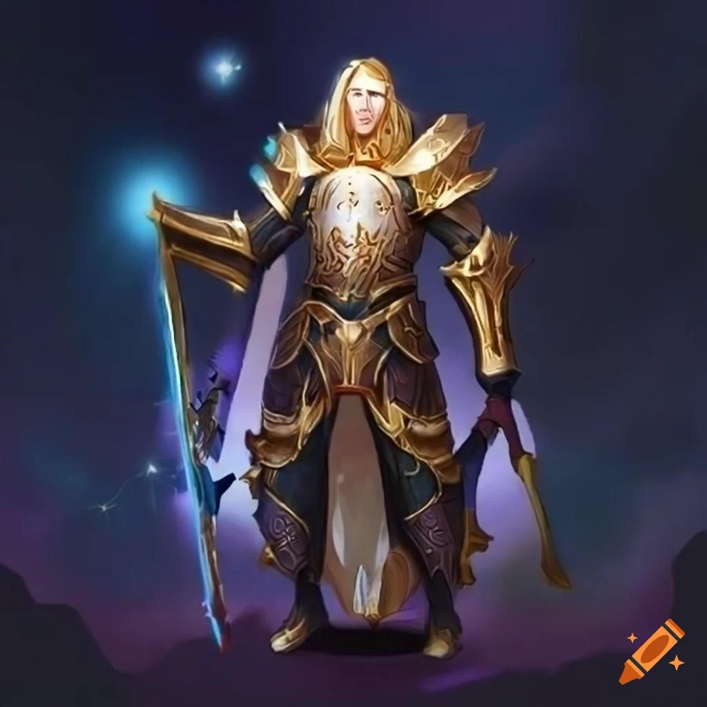 Fantasy character Luminor, noble hero in radiant armor with starry ...