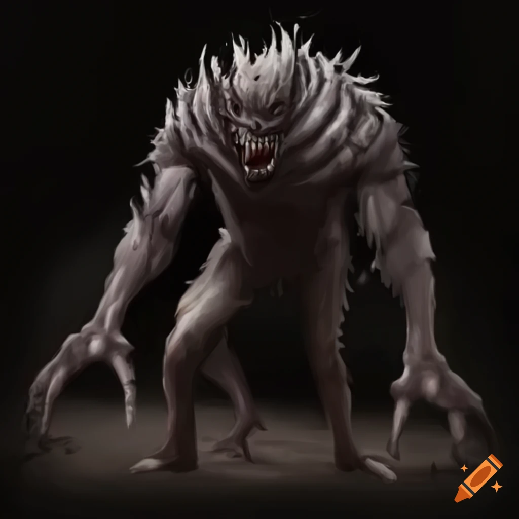 Monstrous humanoid creature with claws and black skin on Craiyon