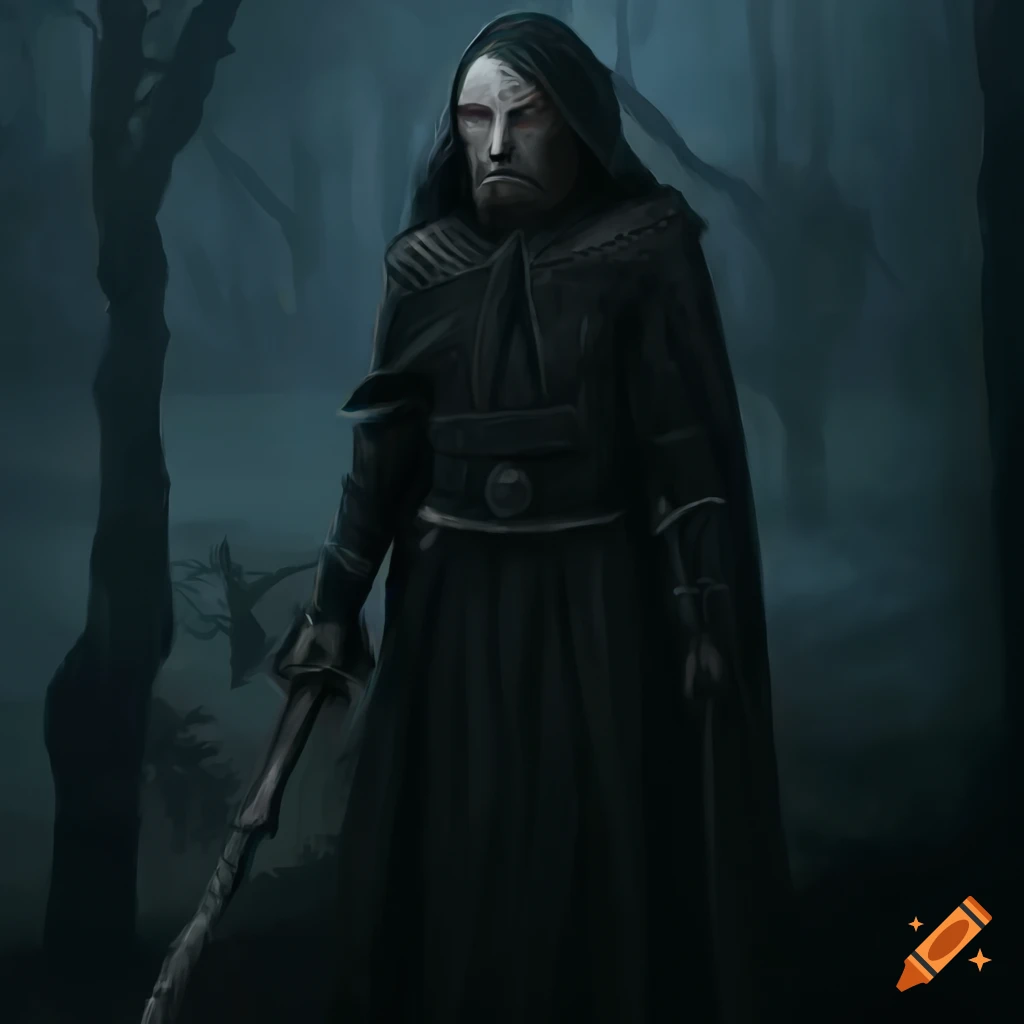 Medieval warlock in a dark mystical fantasy setting on Craiyon