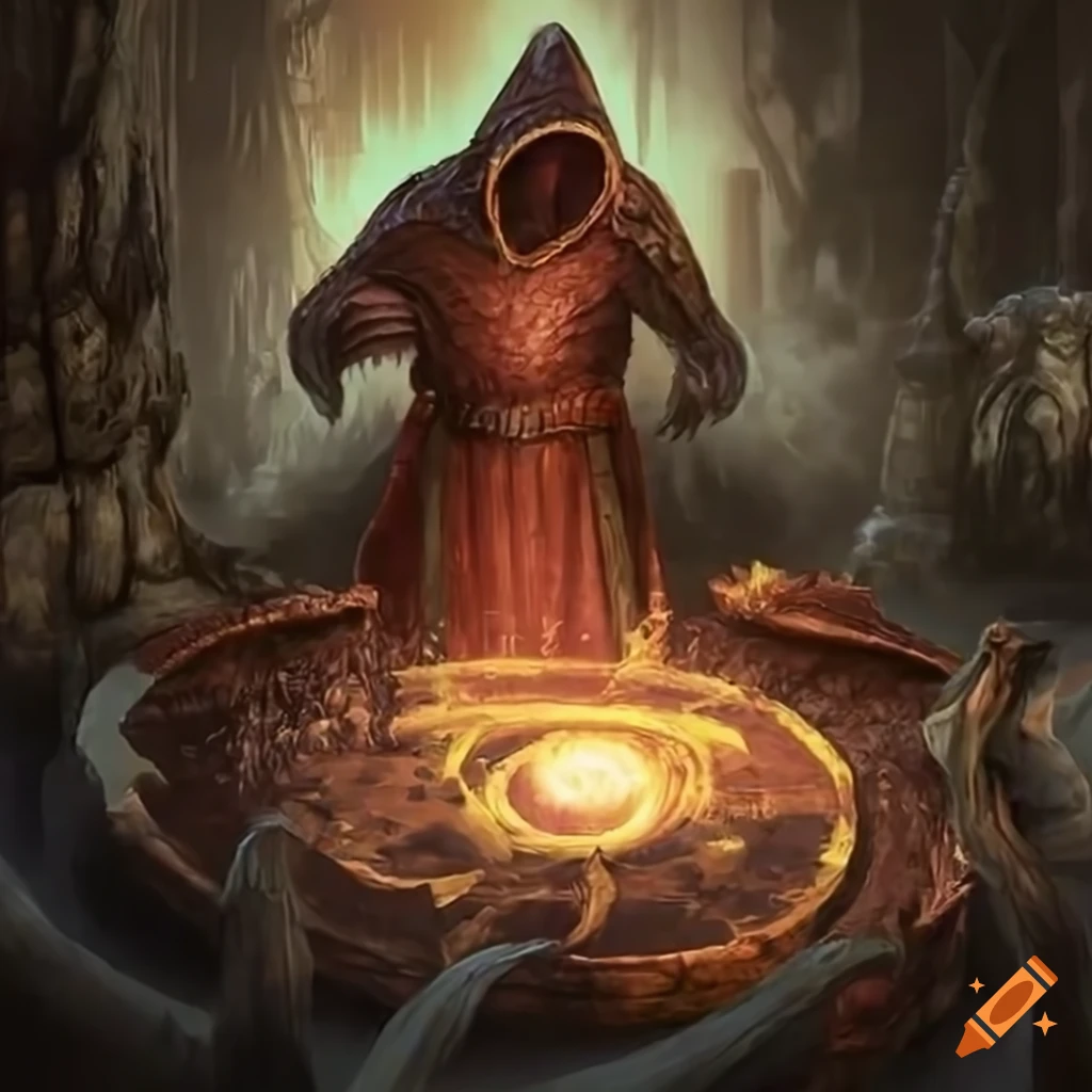 Medieval sorcerer summoning a monster in a fantasy setting with a magic ...