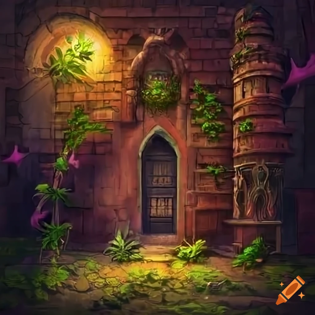 Magical weed growing through brickwork in a fantasy art style on Craiyon