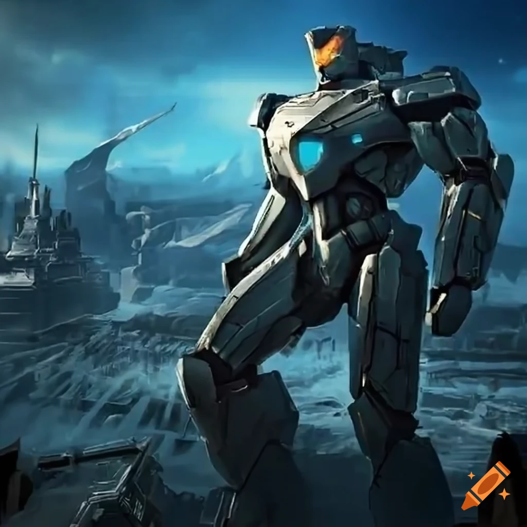 Giant Titan Mecha in a war scene with multiple colors on Craiyon