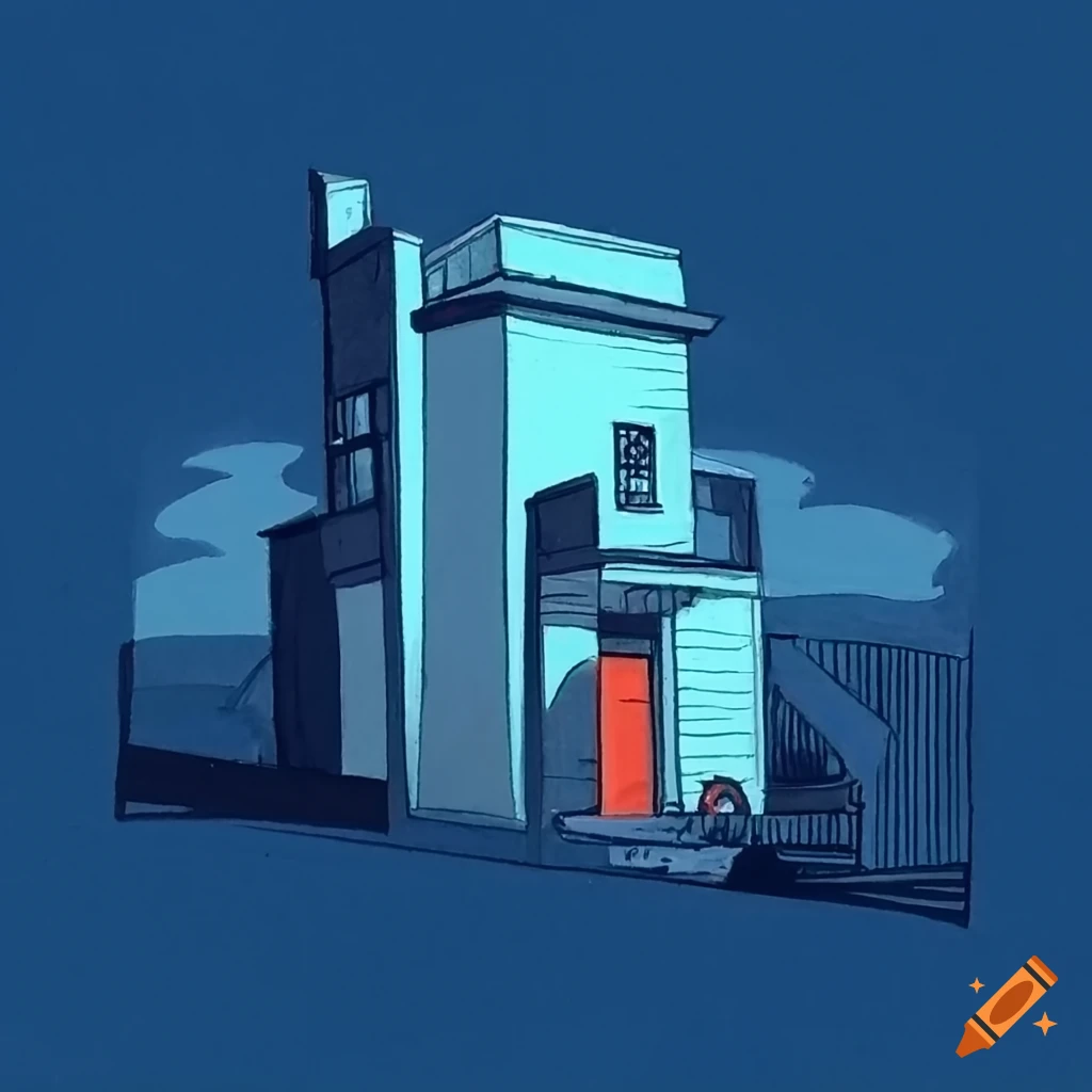 Homage to Seaside Oregon's retro quirky architecture in navy blue and ...