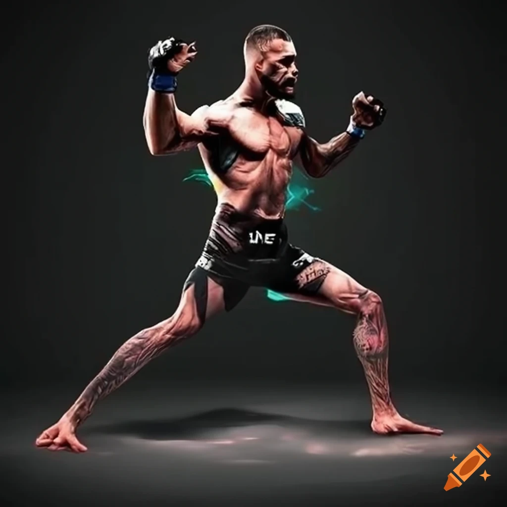Dynamic and powerful ufc fighter in high kick pose with high-contrast ...