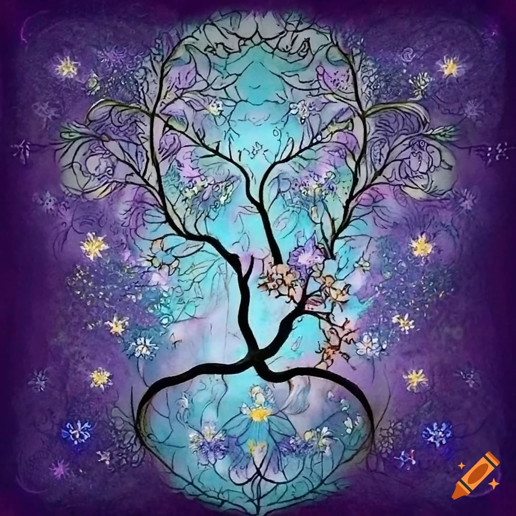 Feminine tattoo design of an infinity tree with forget-me-nots and ...